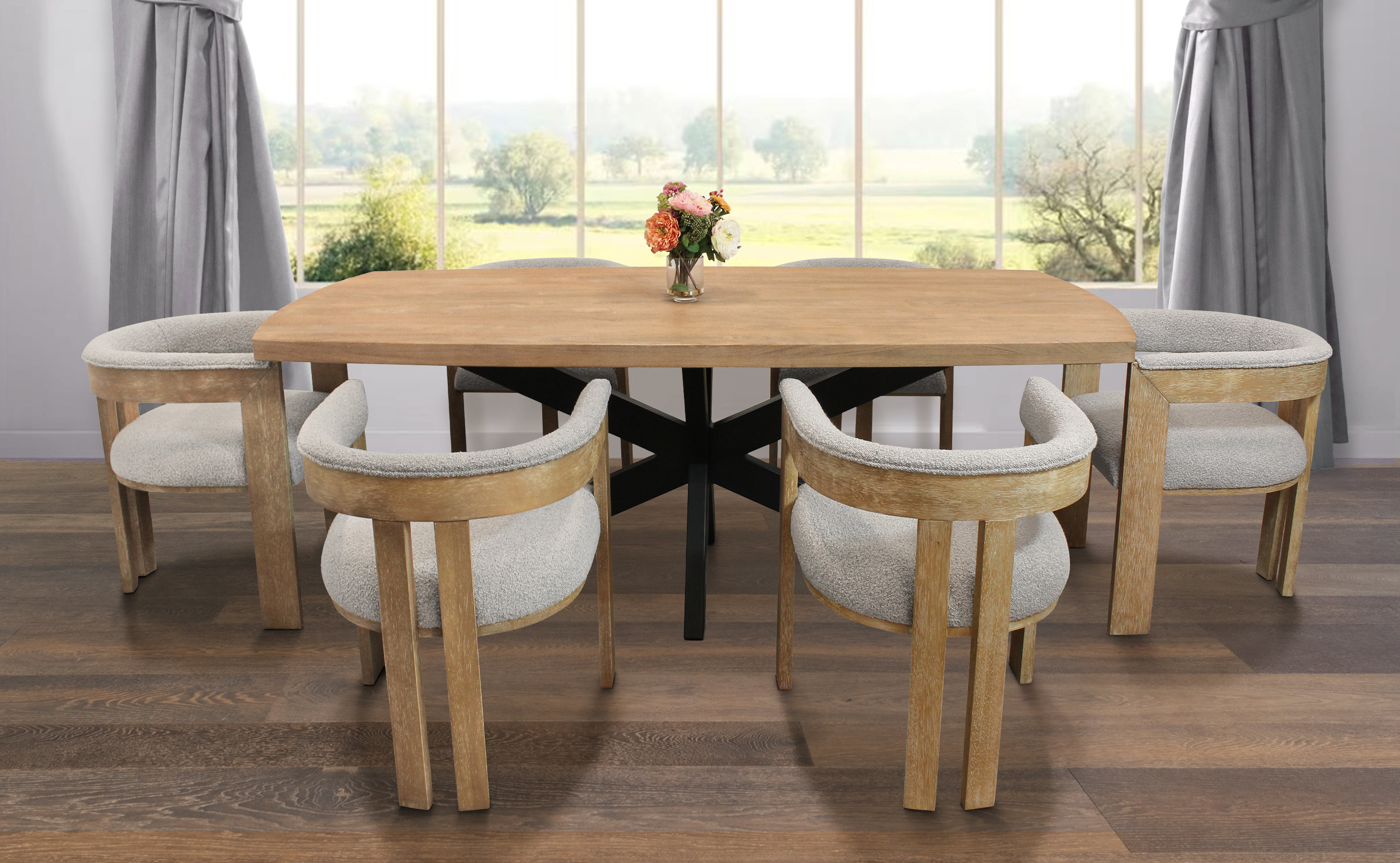 Hokku Designs Logan Set With 82" Dining Table And Trish Silver Side Chairs | Wayfair